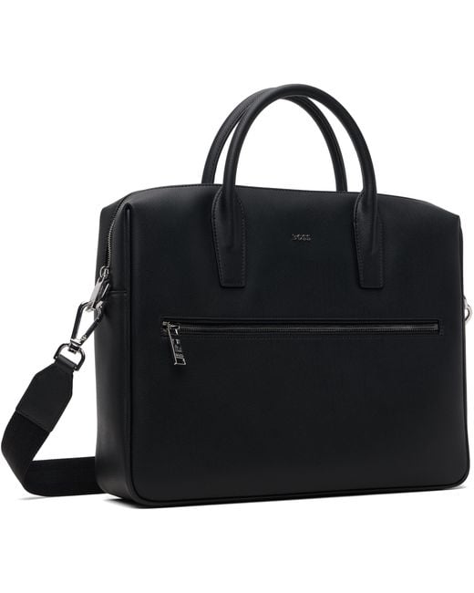 BOSS Logo Leather Document Briefcase in Black for Men | Lyst UK