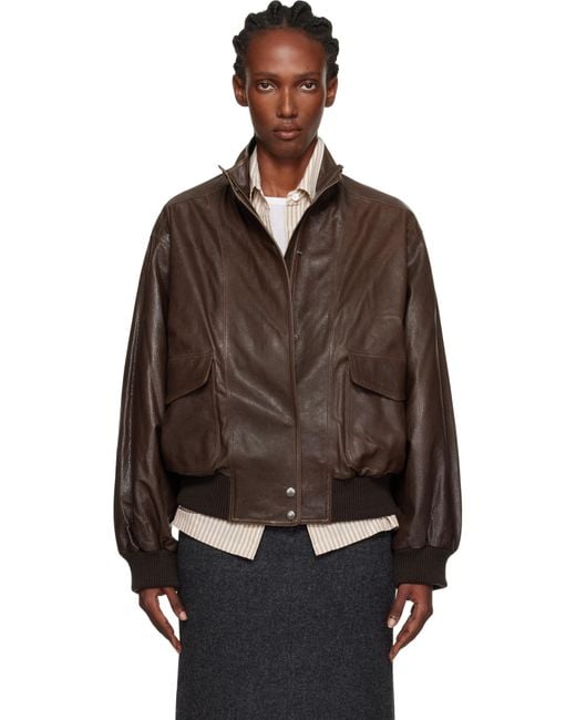 NOTHING WRITTEN Stand Collar Leather Blouson Jacket in Brown | Lyst UK