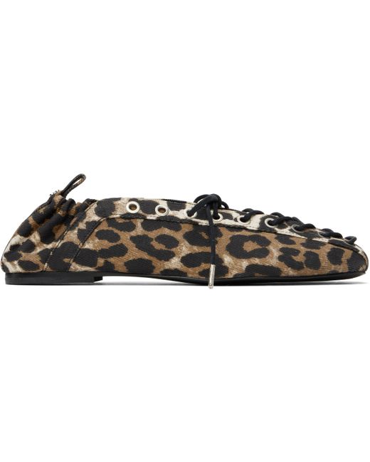 Ganni Printed Denim Lace-up Ballerina Flats in Black | Lyst