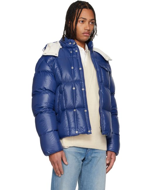 Moncler Serfanto Hooded Short Down Jacket in Blue for Men | Lyst UK