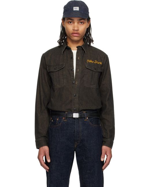 RRL Embroidered Work Denim Shirt in Black for Men | Lyst