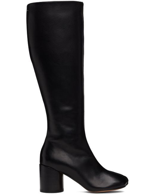 MM6 by Maison Margiela Stitch-Out Leather Tall Boots in Black | Lyst