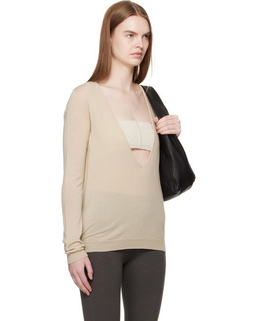 Rick Owens Temple Extreme V Neck Pull Sweater in Natural | Lyst UK