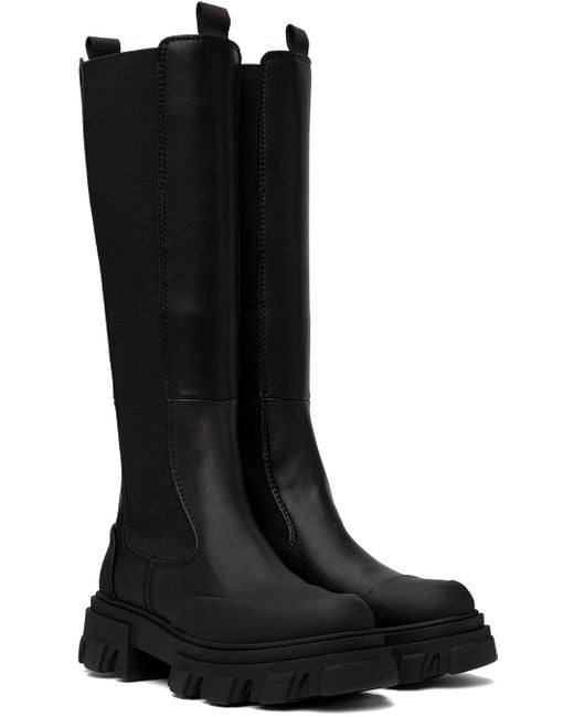 Ganni Stitch Cleated High Chelsea Boots in Black | Lyst