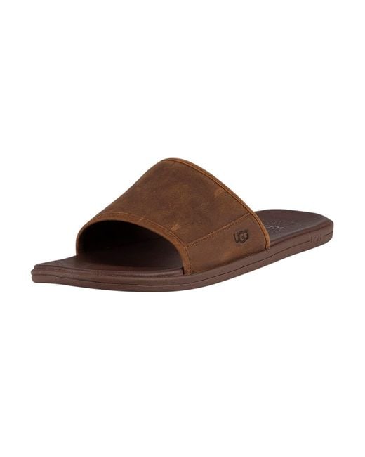 UGG Seaside Leather Sliders in Brown for Men | Lyst UK