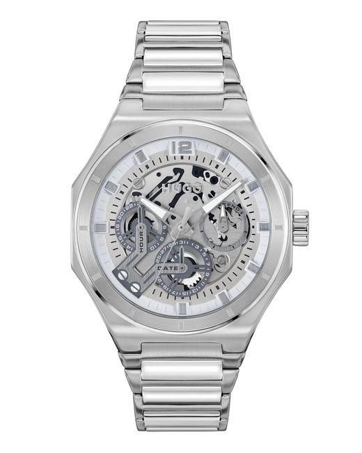 HUGO Grail Skeleton Steel Watch in Gray for Men | Lyst