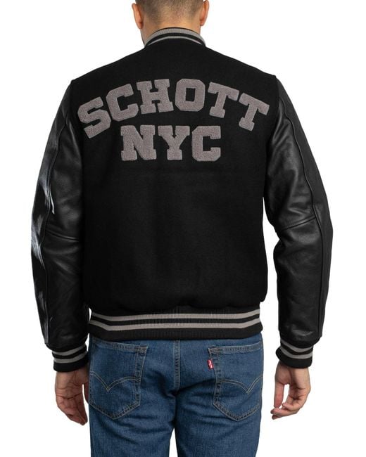 Schott Nyc Varsity Leather Jacket in Black for Men | Lyst UK