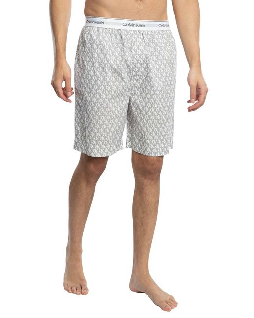 Calvin Klein Logo Pattern Sleep Shorts in Gray for Men | Lyst