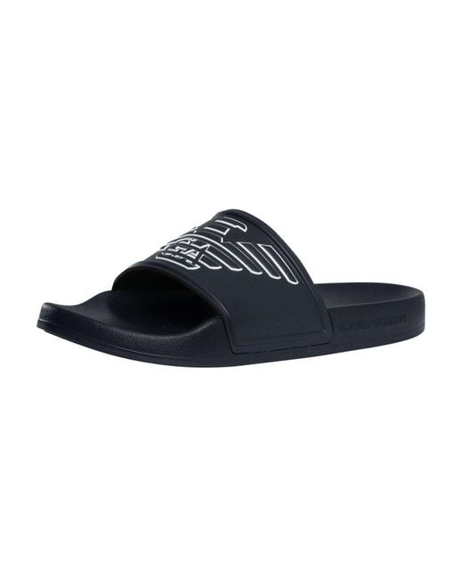 Emporio Armani Embossed Eagle Sliders in Blue for Men | Lyst