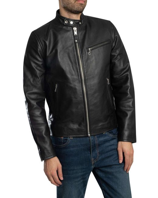 Schott Nyc Leather Biker Moto Jacket in Black for Men | Lyst