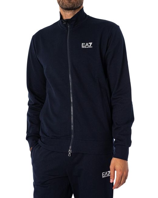 EA7 Chest Logo Zip Tracksuit in Blue for Men | Lyst
