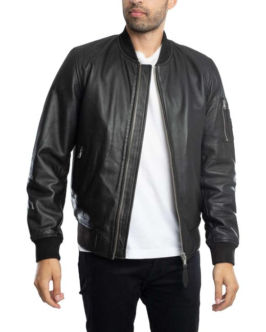Schott Nyc Leather Ma-1 Bomber Jacket in Gray for Men | Lyst