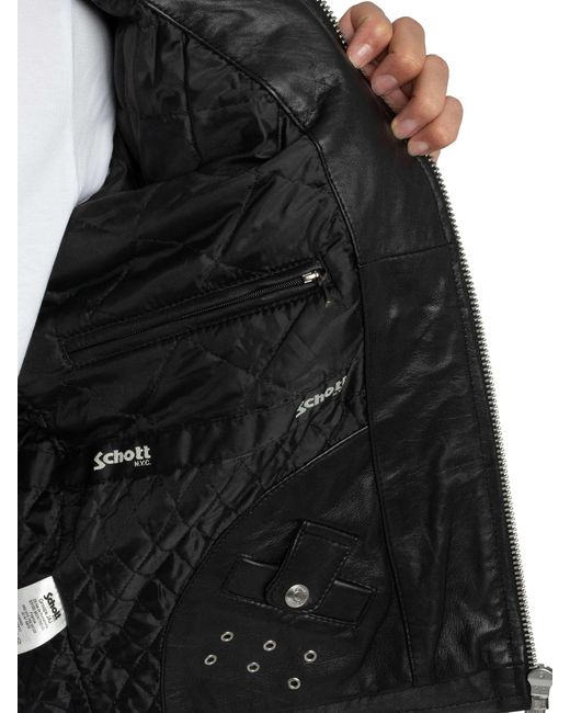 Schott Nyc Leather Biker Moto Jacket in Black for Men | Lyst