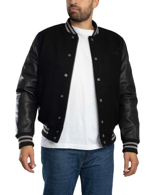 Schott Nyc Varsity Leather Jacket in Black for Men | Lyst UK