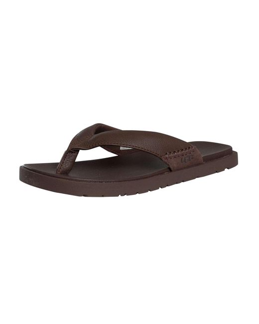 UGG Seaside Ii Leather Flip Flops in Brown for Men | Lyst