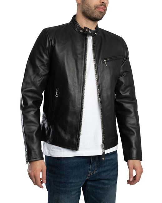 Schott Nyc Leather Biker Moto Jacket in Black for Men | Lyst