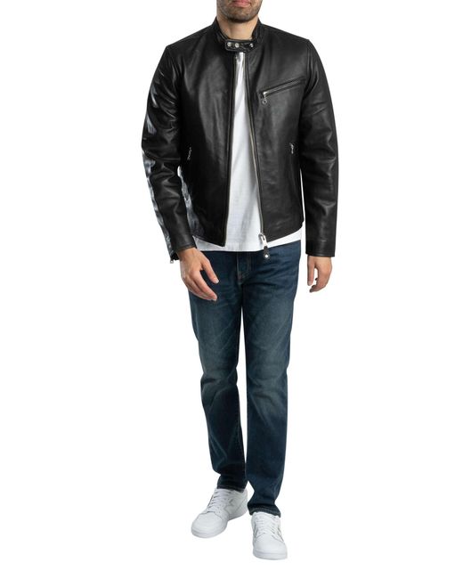 Schott Nyc Leather Biker Moto Jacket in Black for Men | Lyst