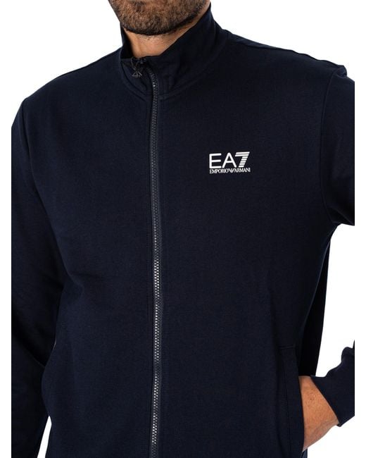 EA7 Chest Logo Zip Tracksuit in Blue for Men | Lyst