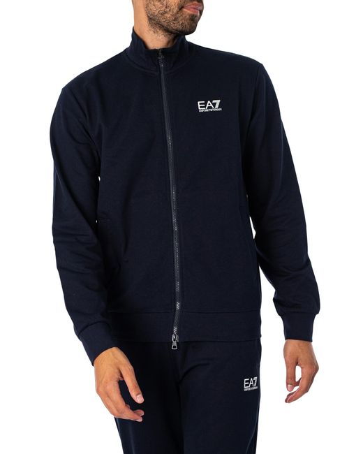 EA7 Chest Logo Zip Tracksuit in Blue for Men | Lyst
