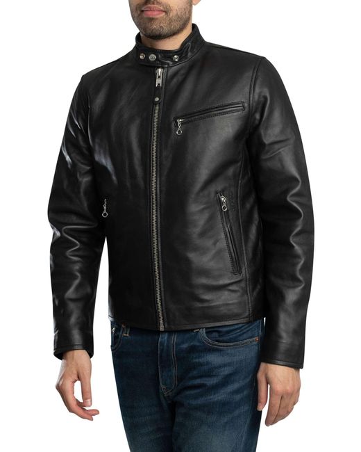 Schott Nyc Leather Biker Moto Jacket in Black for Men | Lyst