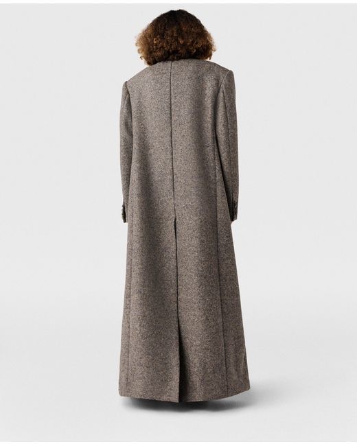 Stella McCartney Double Breasted Tweed Long Coat in Gray | Lyst