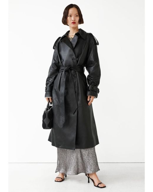 & Other Stories Oversized Leather Trench Coat in Black | Lyst Australia