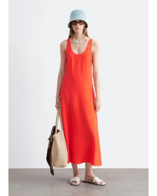 & Other Stories Scoop-Neck Midi Dress in Red | Lyst UK