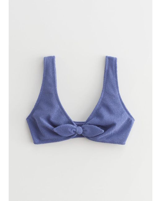 And Other Stories Crepe Knot Tie Bikini Top In Blue Lyst
