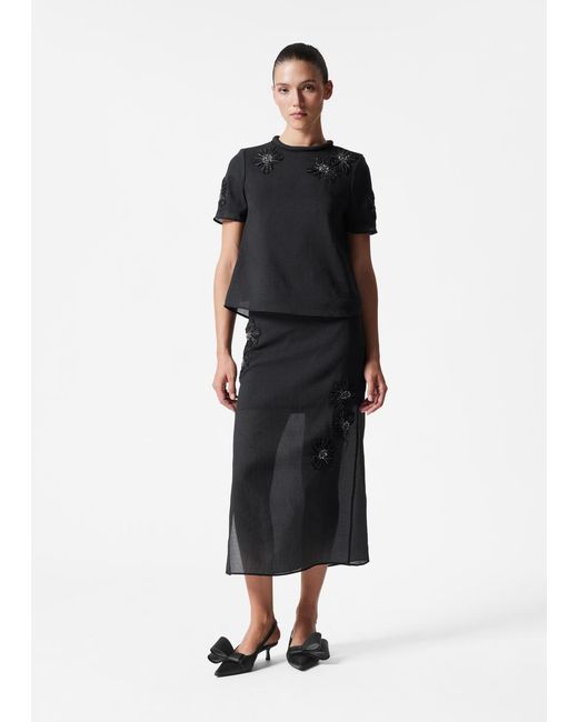 & Other Stories Embellished Sheer Midi Skirt in Black | Lyst