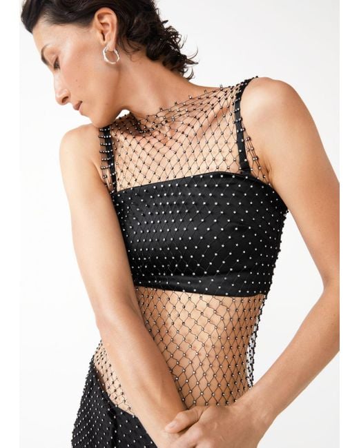 And Other Stories Rhinestone Sheer Mesh Dress In Black Lyst Canada