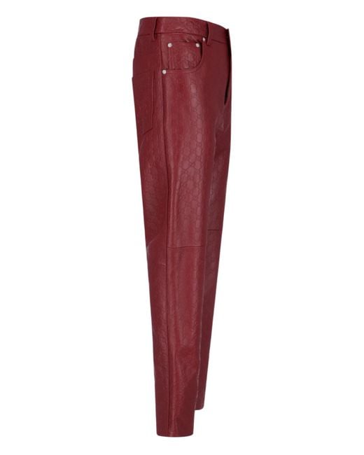 Gucci 'Gg' Leather Pants in Red for Men | Lyst