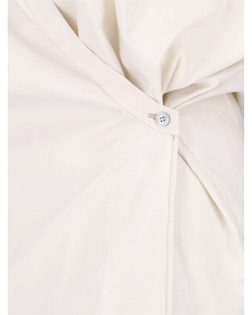 Lemaire Cream Draped Front Cotton Silk Shirt in White | Lyst UK