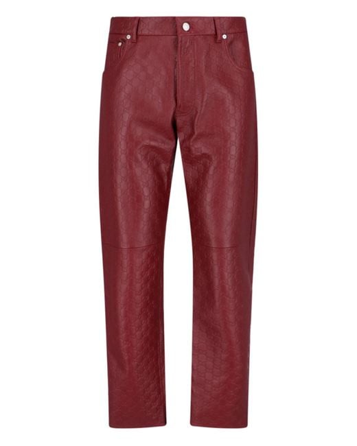 Gucci 'Gg' Leather Pants in Red for Men | Lyst