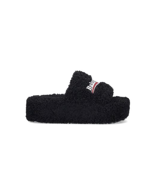 Balenciaga Slide "Furry Platform" in Black | Lyst UK