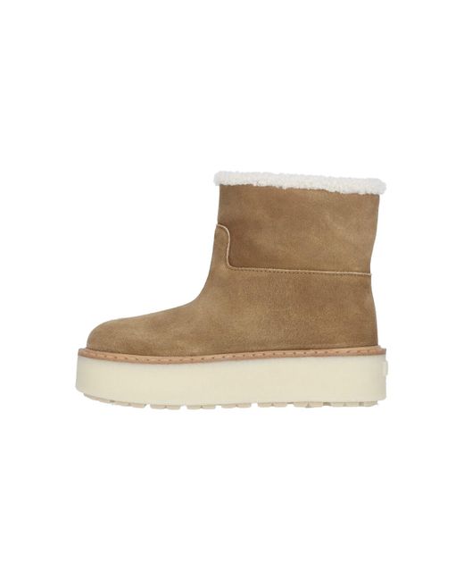 Prada Logo Shearling Boots in Natural | Lyst