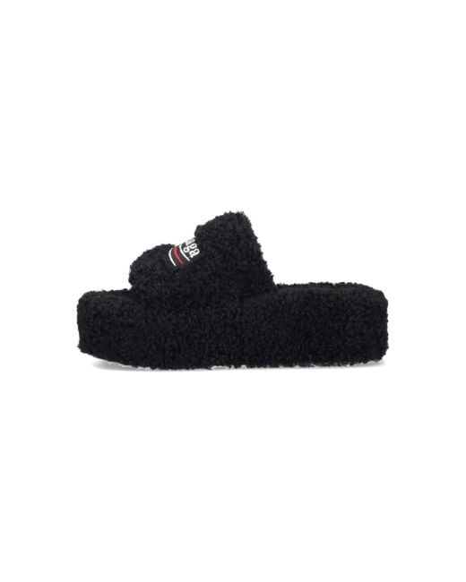Balenciaga Slide "Furry Platform" in Black | Lyst UK
