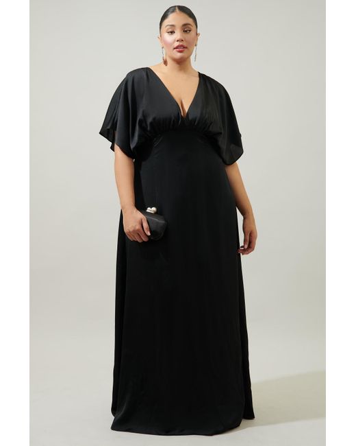 Sugarlips Darling Flutter Sleeve Cut Out Satin Maxi Dress Curve In