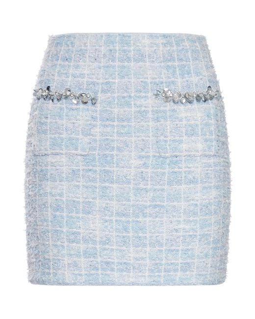 Self-Portrait Boucle Mini Skirt in Blue | Lyst