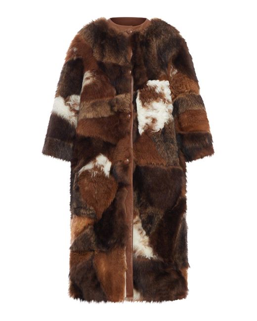 Prada Patchwork Sheepskin Coat in Brown | Lyst UK