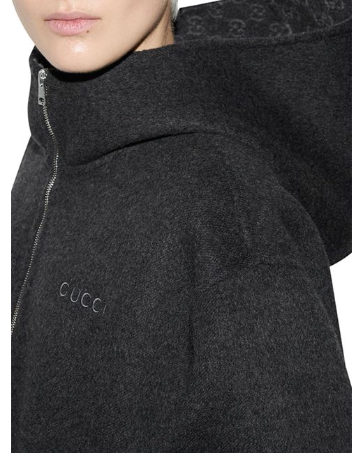 Gucci Wool And Silk Embroidered Jacket With Hood in Blue | Lyst