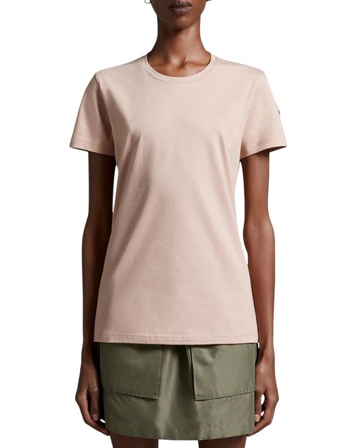 Moncler Logo Patch Cotton Jersey T-Shirt in Pink | Lyst UK