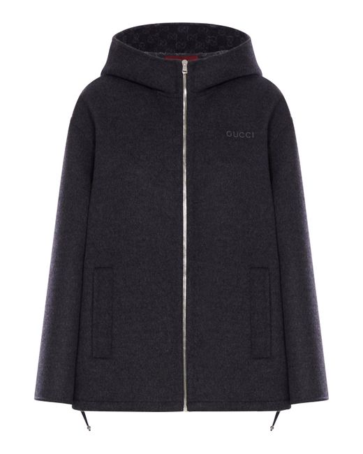 Gucci Wool And Silk Embroidered Jacket With Hood in Blue | Lyst