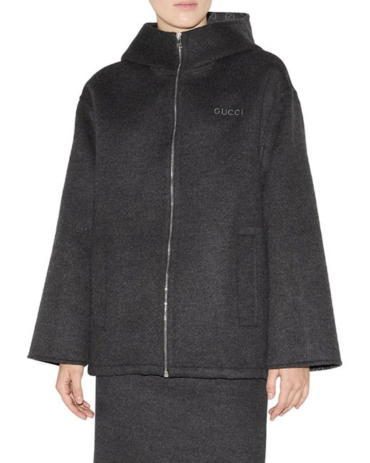 Gucci Wool And Silk Embroidered Jacket With Hood in Blue | Lyst