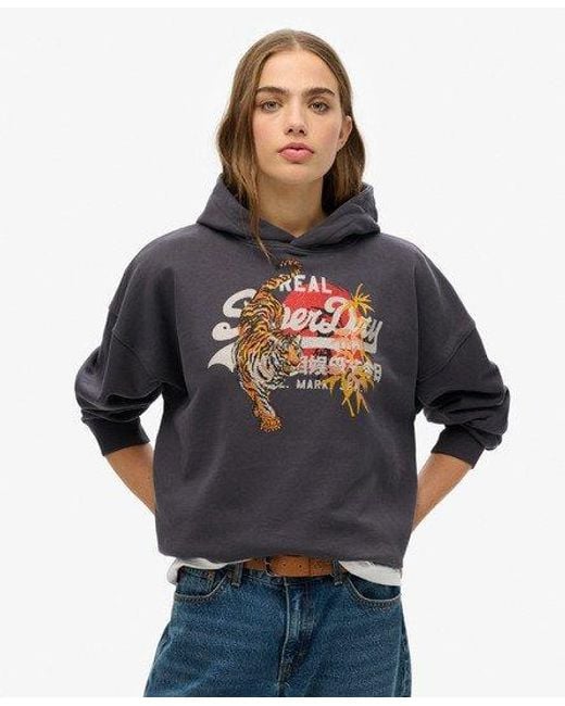 Superdry Tokyo Vintage Logo Relaxed Hoodie in Blue | Lyst