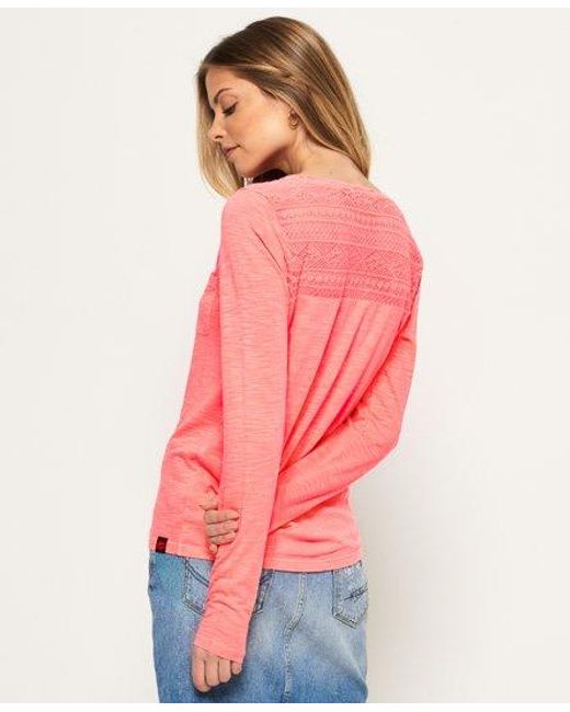 Superdry Palms Embroidered Mesh Top Fluro Coral in Pink | Lyst