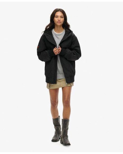 Superdry Oversized Surplus Nylon Hooded Bomber Jacket in Black | Lyst UK