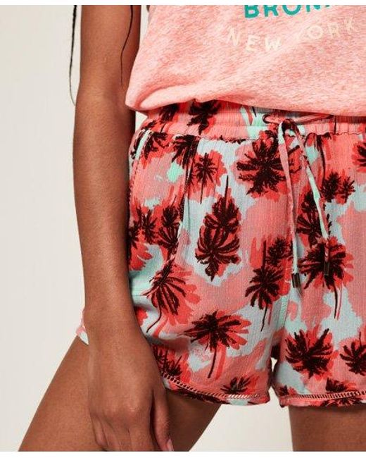 Superdry Pastel Palm Mini Shorts Acid Pop Palm in Red | Lyst