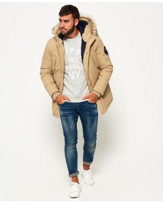 Superdry Faux Fur Trimmed Everest Coat Sand in Natural for Men | Lyst