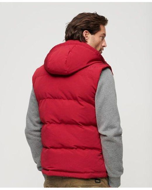 Superdry Everest Hooded Puffer Gilet in Red for Men | Lyst