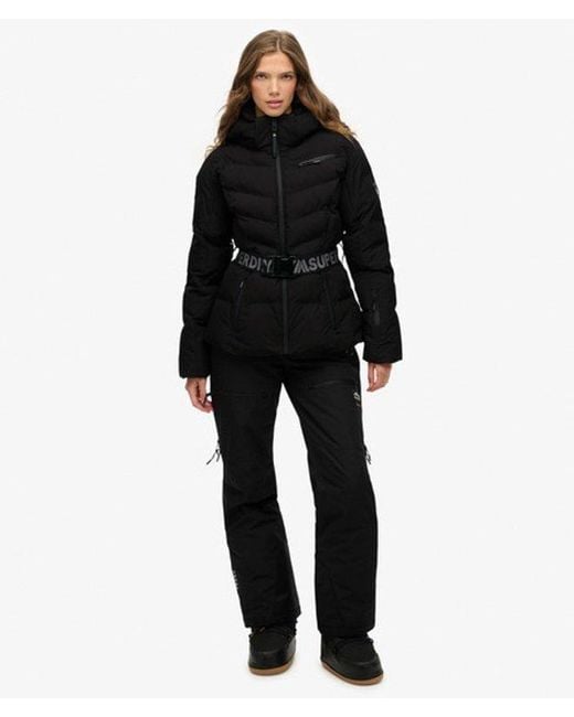 Superdry Luxe Belted Ski Padded Jacket in Black | Lyst